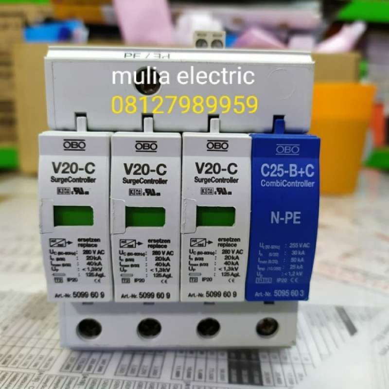 Promo surge Arrester OBO V20-C 280Vac N-PE 3Phase 4Pole Diskon 27% di ...