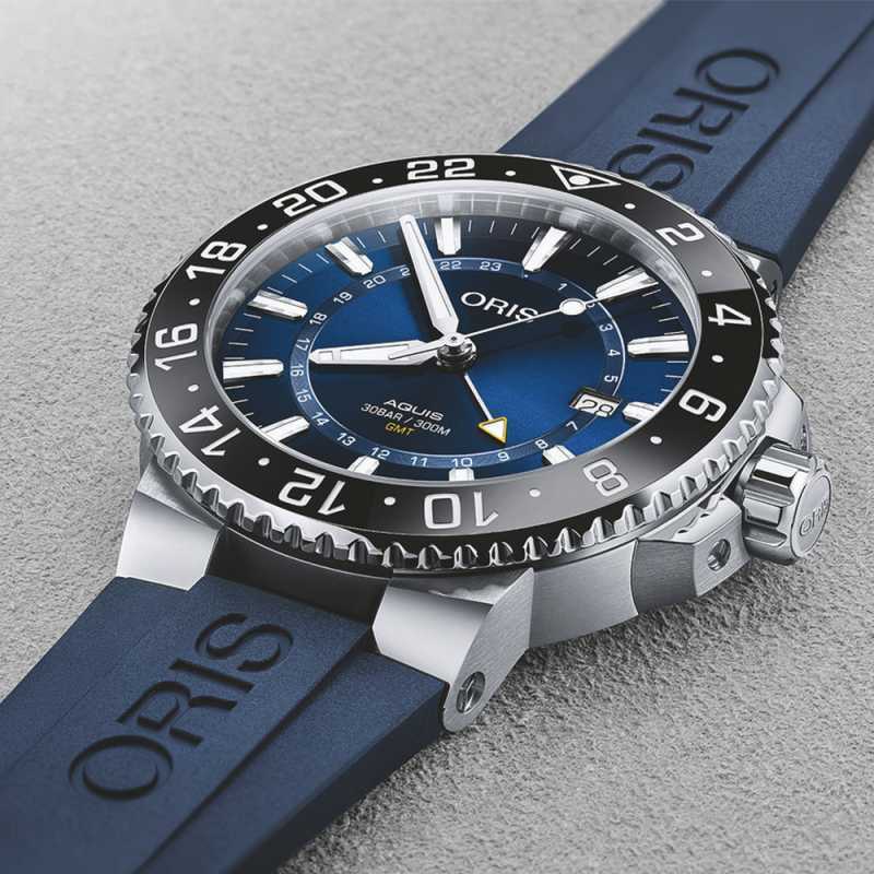 Promo Oris Aquis 01-798-7754-4135-07-4-24-65EB GMT Date Blue Dial Blue ...