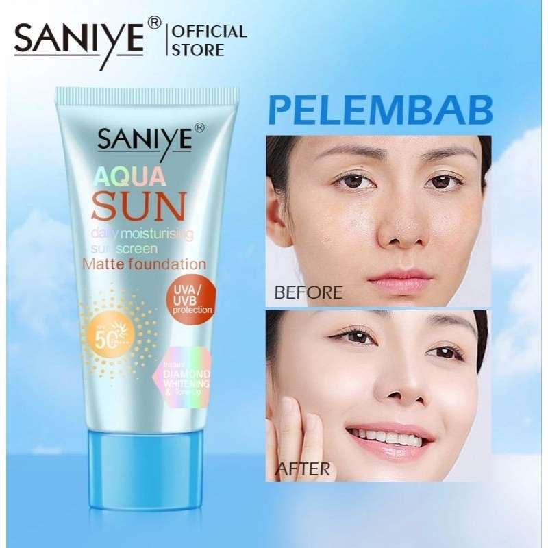 Jual SANIYE AQUA SUN DAILY MOISTURIZING SUNSCREEN MATTE FOUNDATION SPF 50 PA+++ - Spf50 Biru ...