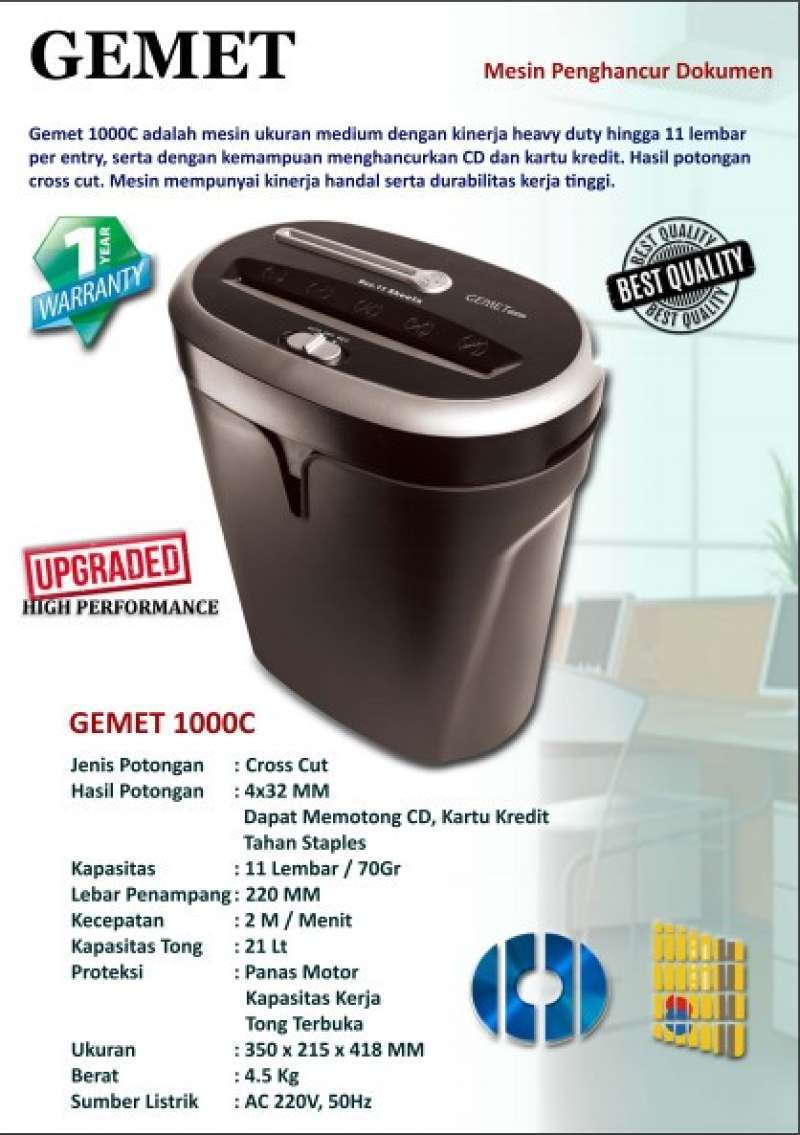 Promo GEMET 1000C NEW Mesin pengahancur Kertas Cross Cut Diskon 23% di ...