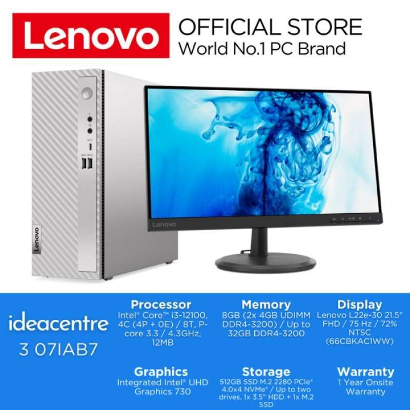 Jual Lenovo IdeaCentre 3 07IAB7 Core i3 Gen12 8GB 512GB Win11 OHS ...
