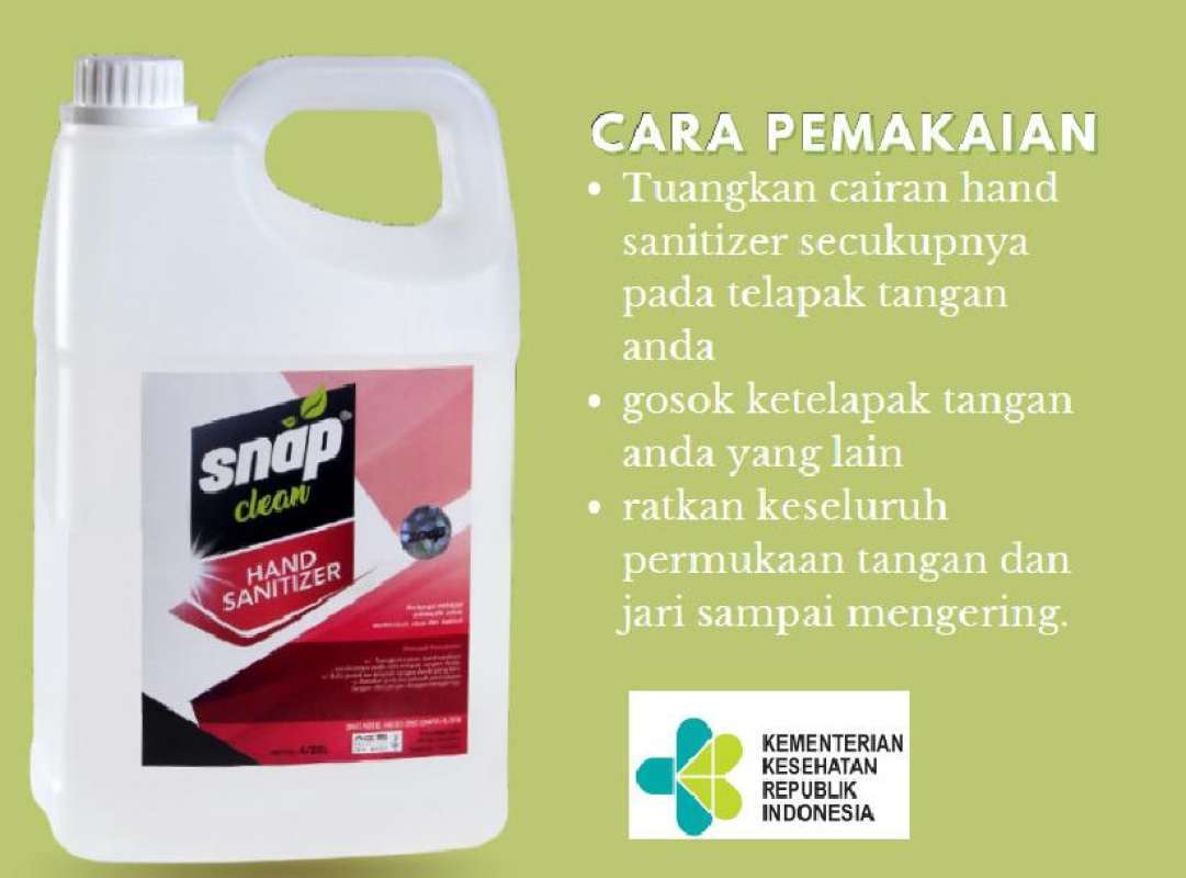 Jual Hand Sanitizer Snap Clean Alkohol 70%, 4Ltr, Bonus Botol 60ml ...