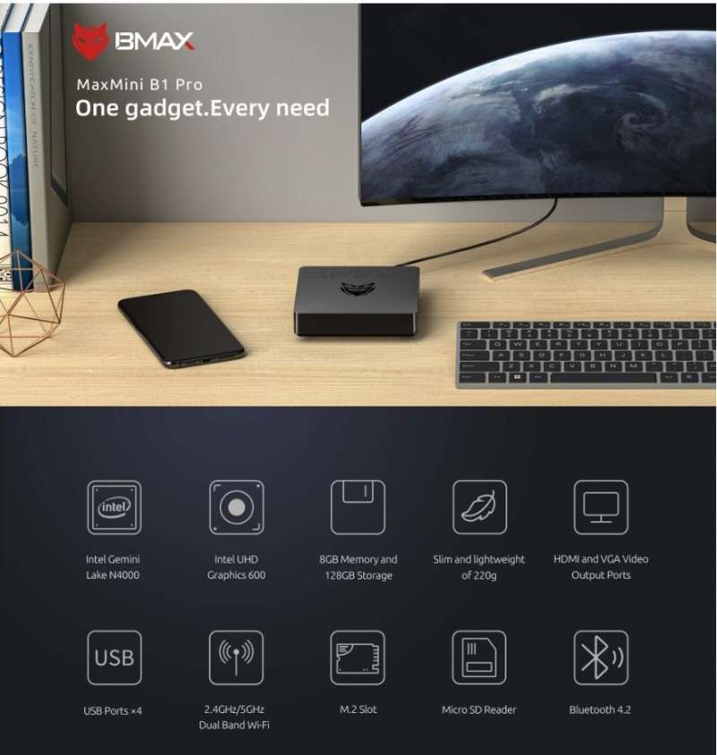 Jual Mini PC BMAX B1 PRO Intel N4000 RAM 8/128GB WiFi HDMI VGA Windows 11 Pro di Seller New ...