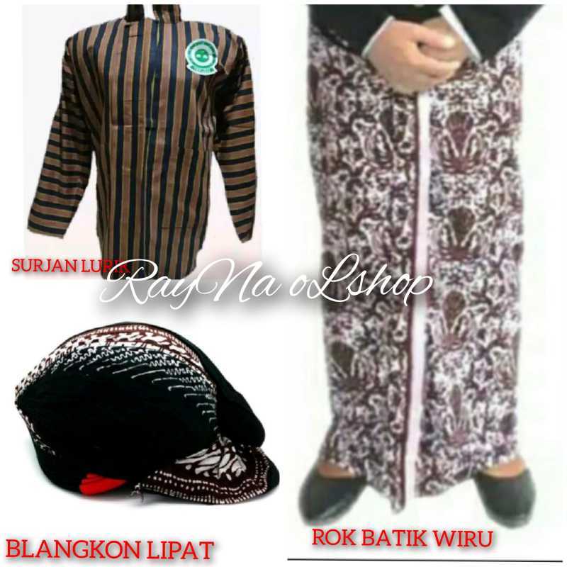 Promo SETELAN BAJU LURIK JAWA PRIA | SURJAN LURIK + BLANGKON LIPAT TANPA SLIWIR + ROK BATIK WIRU ...