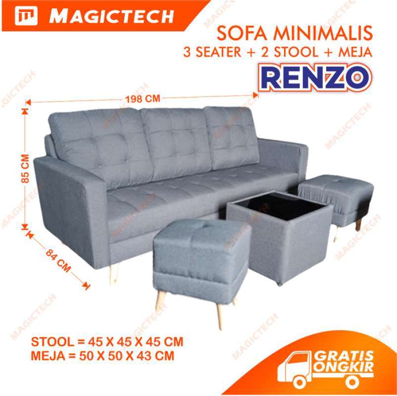 Jual Sofa Renzo Scandinavian Minimalis 3 Seater + 2 Stool + Meja Kain ...