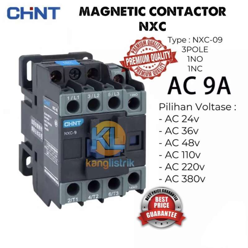 Promo KONTAKTOR CONTACTOR CHINT 9A NXC-09 AC 24v 36v 48v 110v 220v 380v Diskon 23% di Seller ...