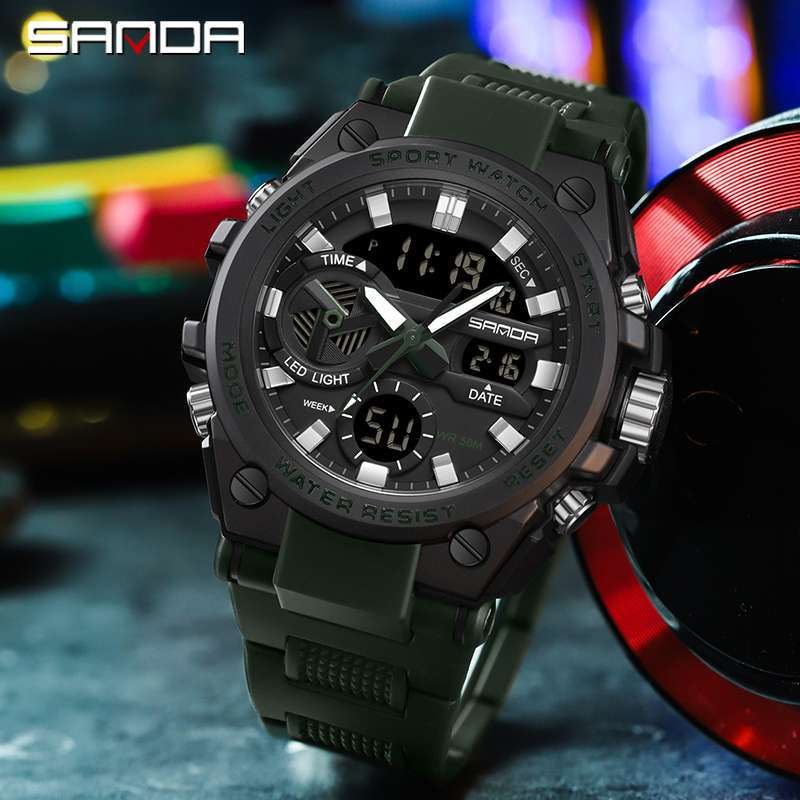 Promo SANDA 3311 Jam Tangan Pria Digital Analog Tali Rubber Chronograph Anti Air - Hitam Biru ...
