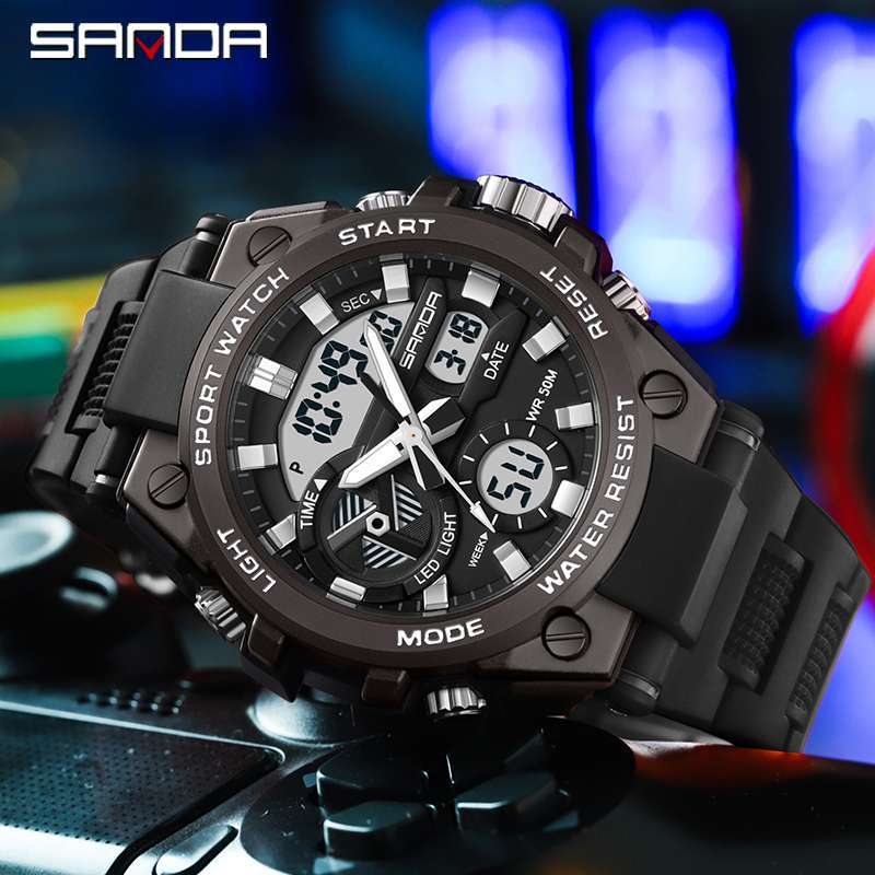 Promo SANDA 3311 Jam Tangan Pria Digital Analog Tali Rubber Chronograph ...