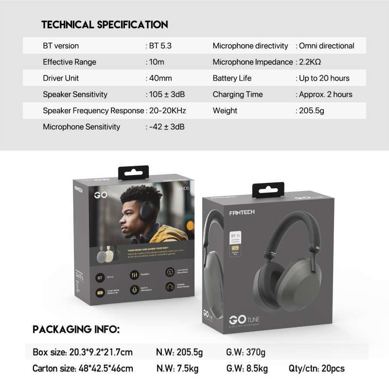 Promo Fantech Headphone Bluetooth Dual Mode Headset Wireless Go Tune ...