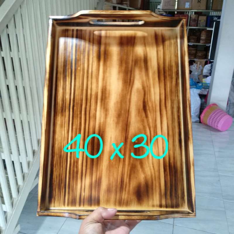 Promo Baki Kayu / Nampan Kayu / Tray Kayu Pinus Motif Bakaran 40 x 30 ...