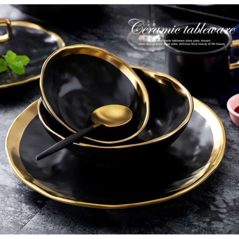 Promo Retro Bowl Gold rim / mangkok keramik lis emas Diskon 9% di ...