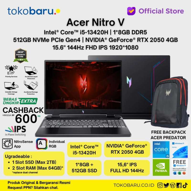 Promo Acer Nitro V 15 Anv15 51 542g Rtx2050 I5 13420h 8/512gb Ssd Fhd ...
