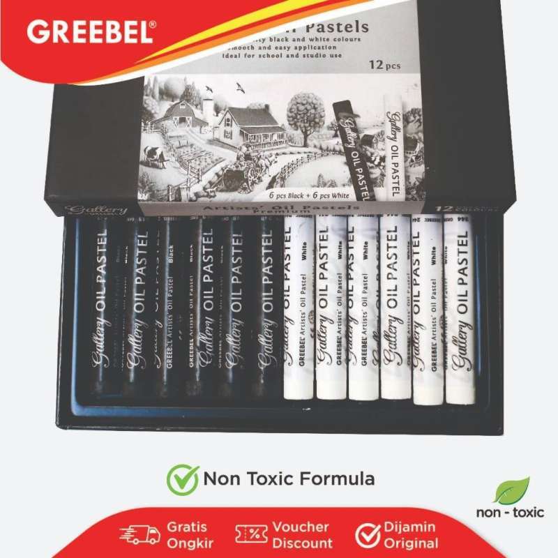 Promo Greebel Artist Oil Pastel 12 Warna Black & White / Greebel Crayon ...