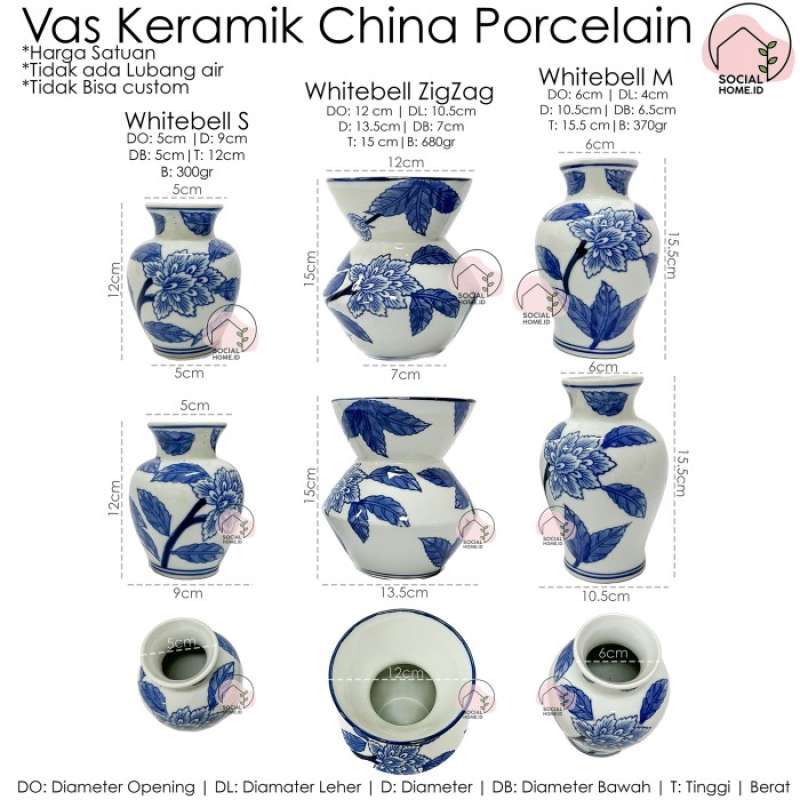 Promo Vas Bunga Keramik Porcelain China Putih, Gourd & Peonies - Plumeria Diskon 23% Di Seller ...