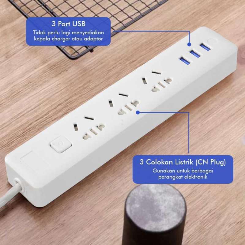 Jual Jrdq Powerstrip 3 Usb Port And 3 Electric Plug With Led Light T ...