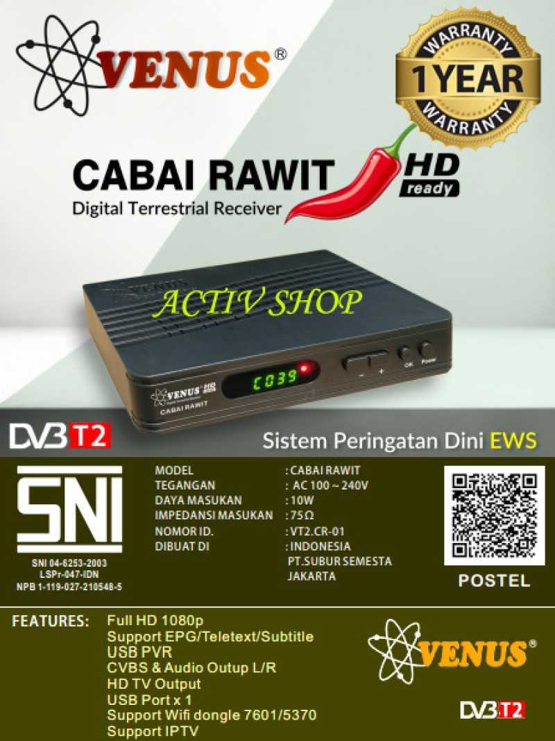 Promo Set Top Box Tv Digital Dvbt2 / Dvb-t2 Venus Ews 1 Tahun - New Cr ...