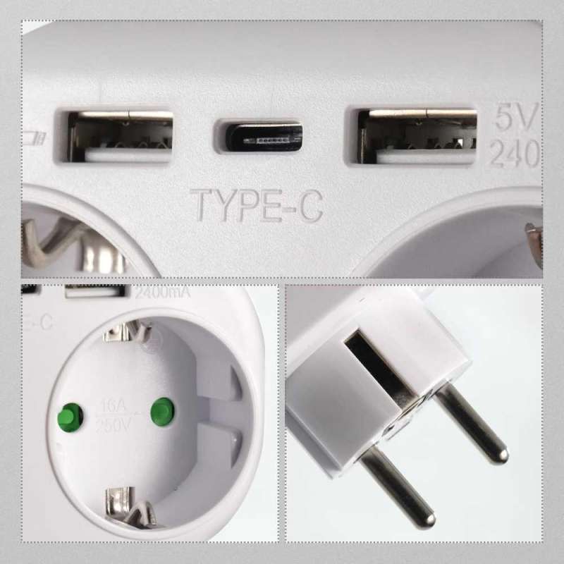 Jual Delightfire Stop Kontak Usb Type C Eu Plug Flame Retardant 16a ...