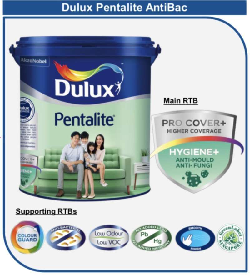 Promo Dulux Pentalite Antibac Brilliant White 20l Pail Ready Mix 100% ...