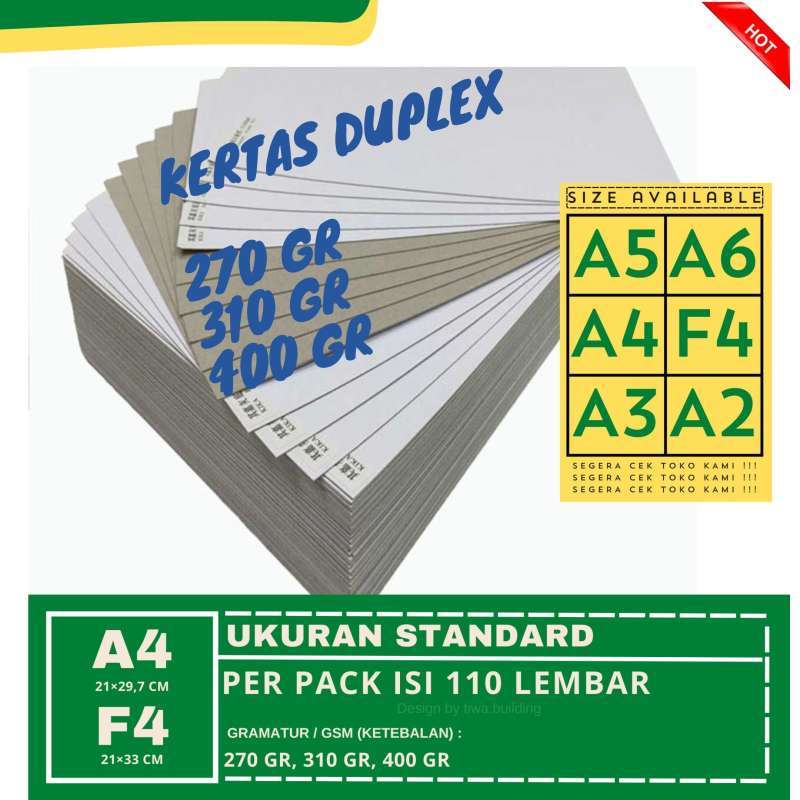 Jual Kertas Duplex/karton Duplex Putih Abu Abu A4 F4 310gr Perpack Isi 110 Lembar, Ukuran A4 ...
