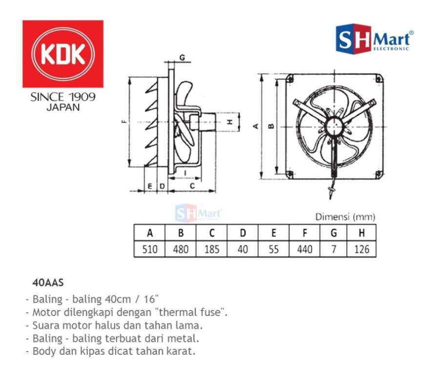 Jual Kdk 40-aas Kipas Angin Dinding / Exhaust Fan 16 Inc / 40aas Di Seller Shmart Electronic ...