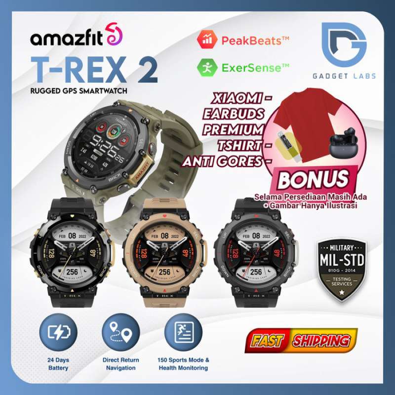Promo Amazfit T-rex 2 Smartwatch Military Std Amoled Display Garansi ...