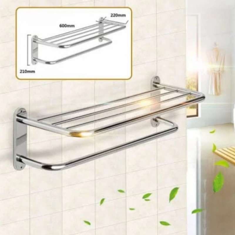 Promo Rak Handuk 60 Cm 2 Susun Stainless Steel 304 Di Lengkapi Dengan ...