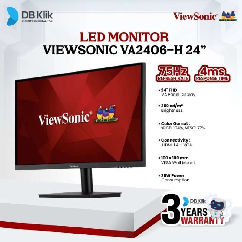 Jual Led Monitor Viewsonic Va2406-h 24 Va Fhd 75hz 4ms Hdmi Vga Di Seller Dbklik Surabaya ...