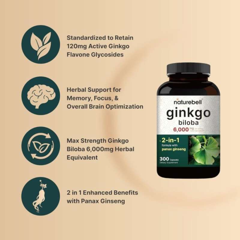 Promo Naturebell Ginkgo Biloba 6,000mg With Panax Ginseng - 300 ...