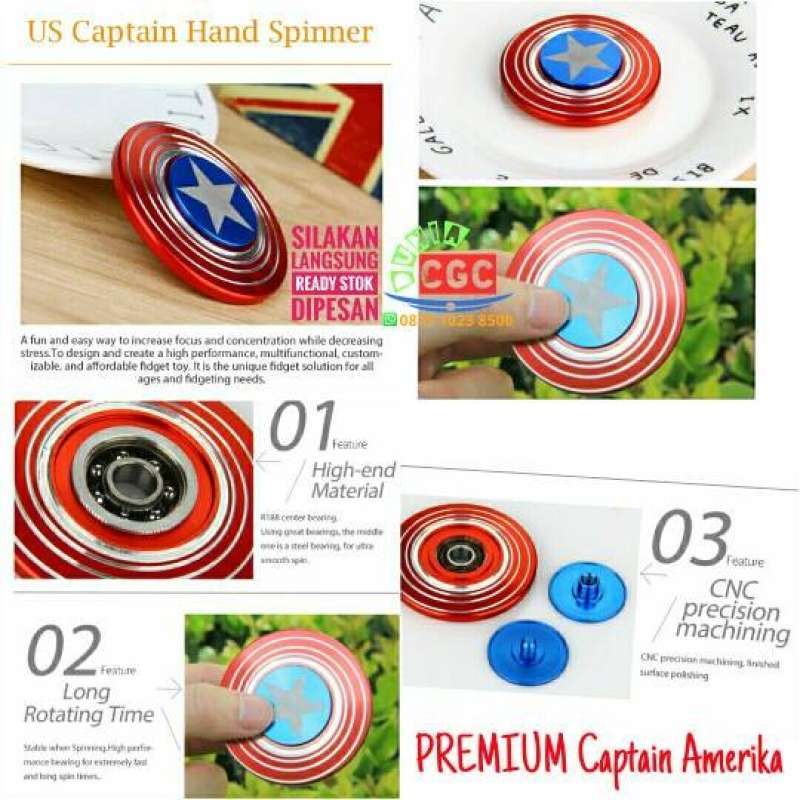 Promo Fidget Hand Spinner Premium Captain Amerika Shield Metal Steel ...