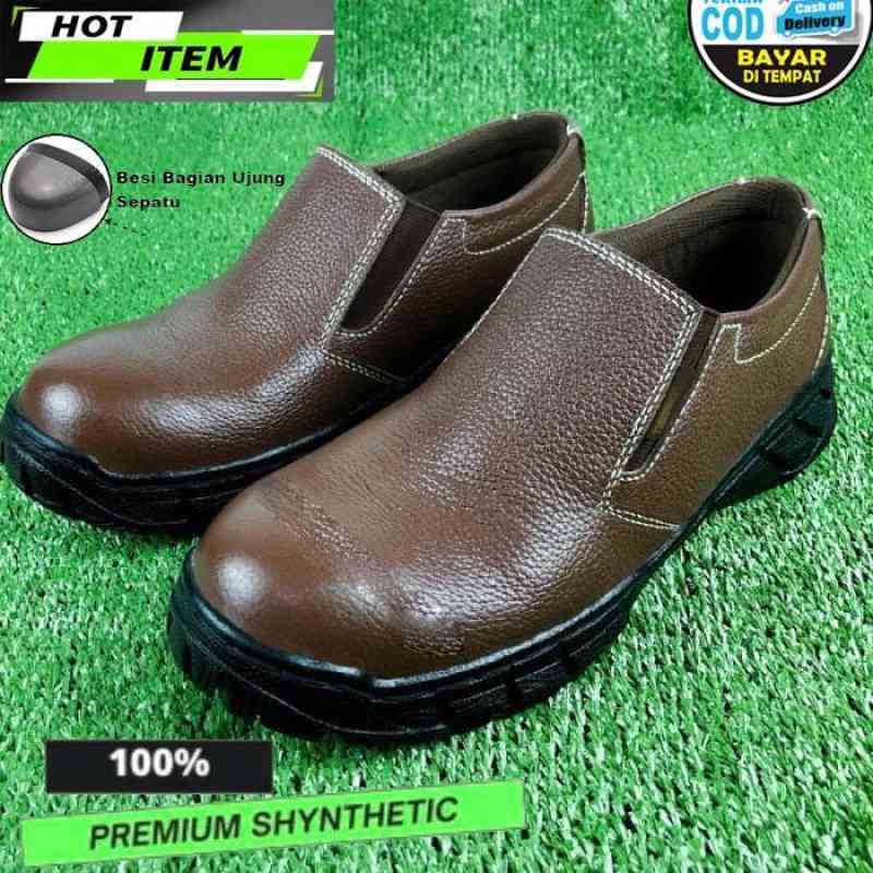 Promo Sepatu Safety Boots Slop Ujung Besi Septy Slip On - 42 Cokelat ...