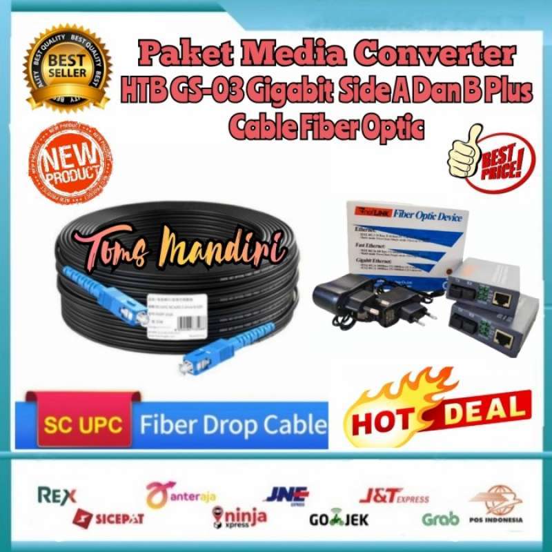 Promo Paket Cable Fo 80 Meter + Media Converter Htb Gs-03 A+b 1000 Mbps ...