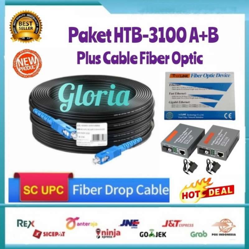 Promo Paket Cable Fiber Optic 80 Meter + Media Converter Htb 3100 A Dan ...