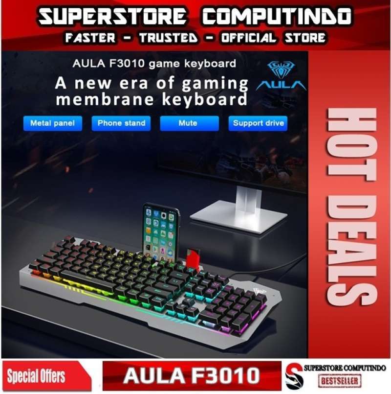 Promo 100% Produk Ori Keyboard Gaming Membrane Aula F-3010- Aula F3010 ...