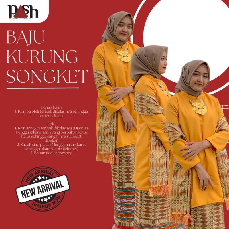 Jual Songket Pash - Set Baju Kurung Rok Songket Dan Selendang | Baju Kurung Melayu - S Kuning Di ...