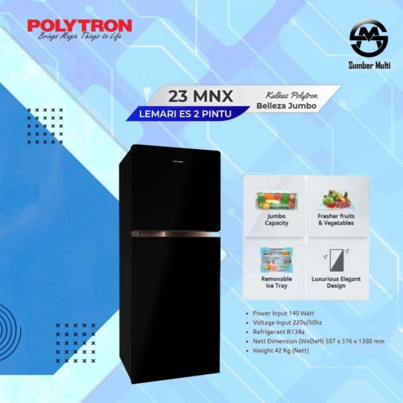 Promo Kulkas Polytron Prw 23 Mnx Tempered Glass Door Kulkas 2 Pintu No ...