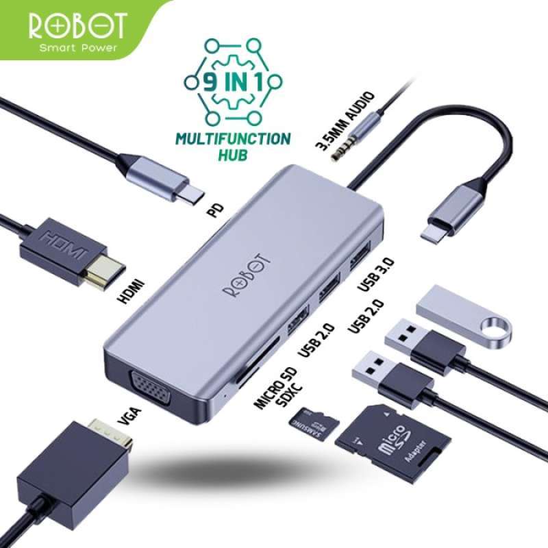 Jual Robot Multiport 9in1 Usb Type C Hub Adapter Lightweight & Portable ...