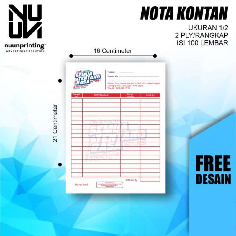 Jual Cetak Nota / Kwitansi / 2ply / Free Desain / Cetak Satuan - 1 ...