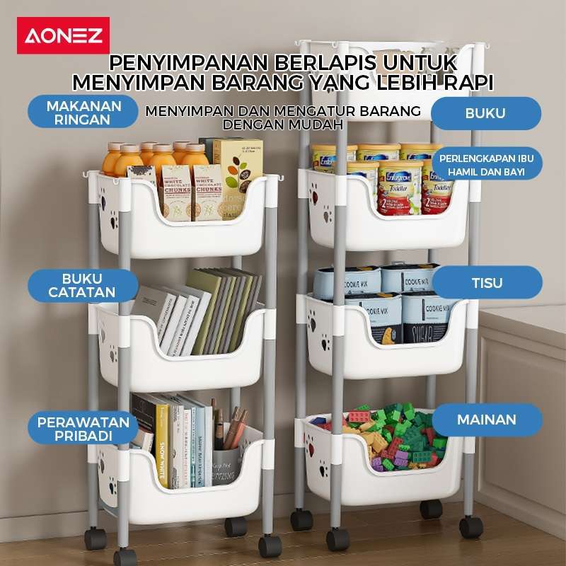 Promo Aonez Rak Troli Susun Roda Rak Susun Tingkat Cartoon Bear Grey 3 ...