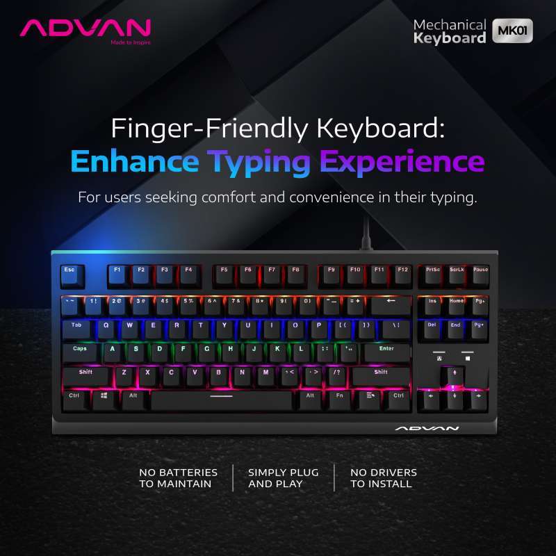 Promo Mechanical Keyboard Advan Mk01 Gaming Keyboard Tkl Rainbow ...