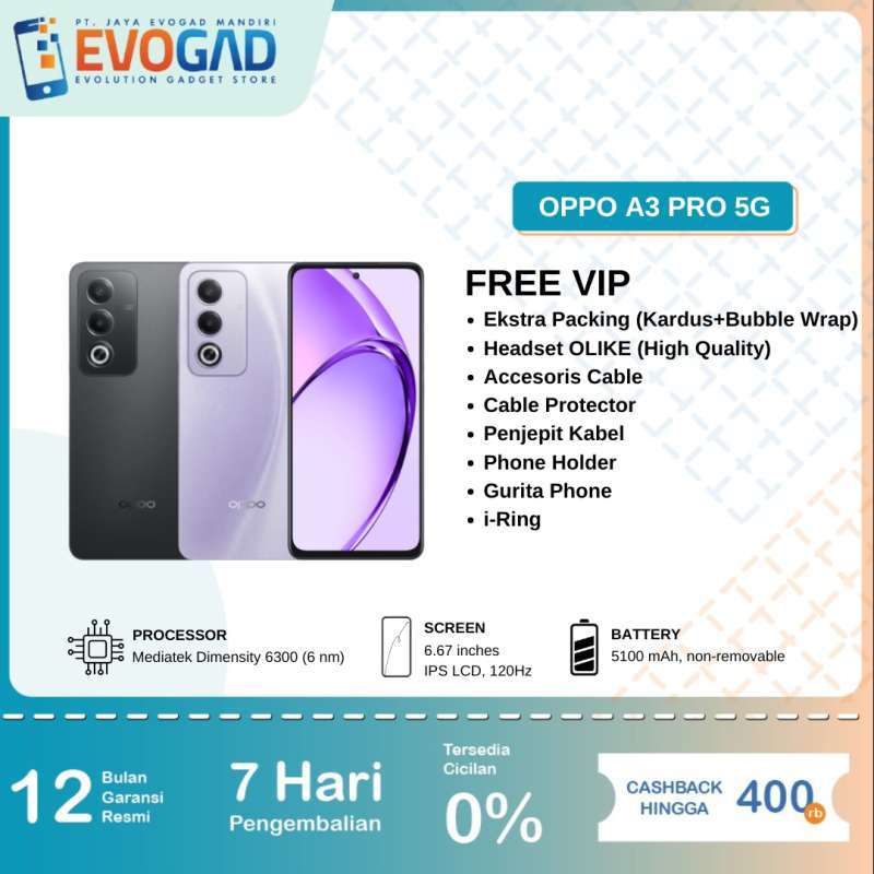 Jual Oppo A3 Pro 5g Nfc, Mediatek Dimensity 6300 45w Super Vooc | Garansi Resmi Oppo - No Free 8 ...