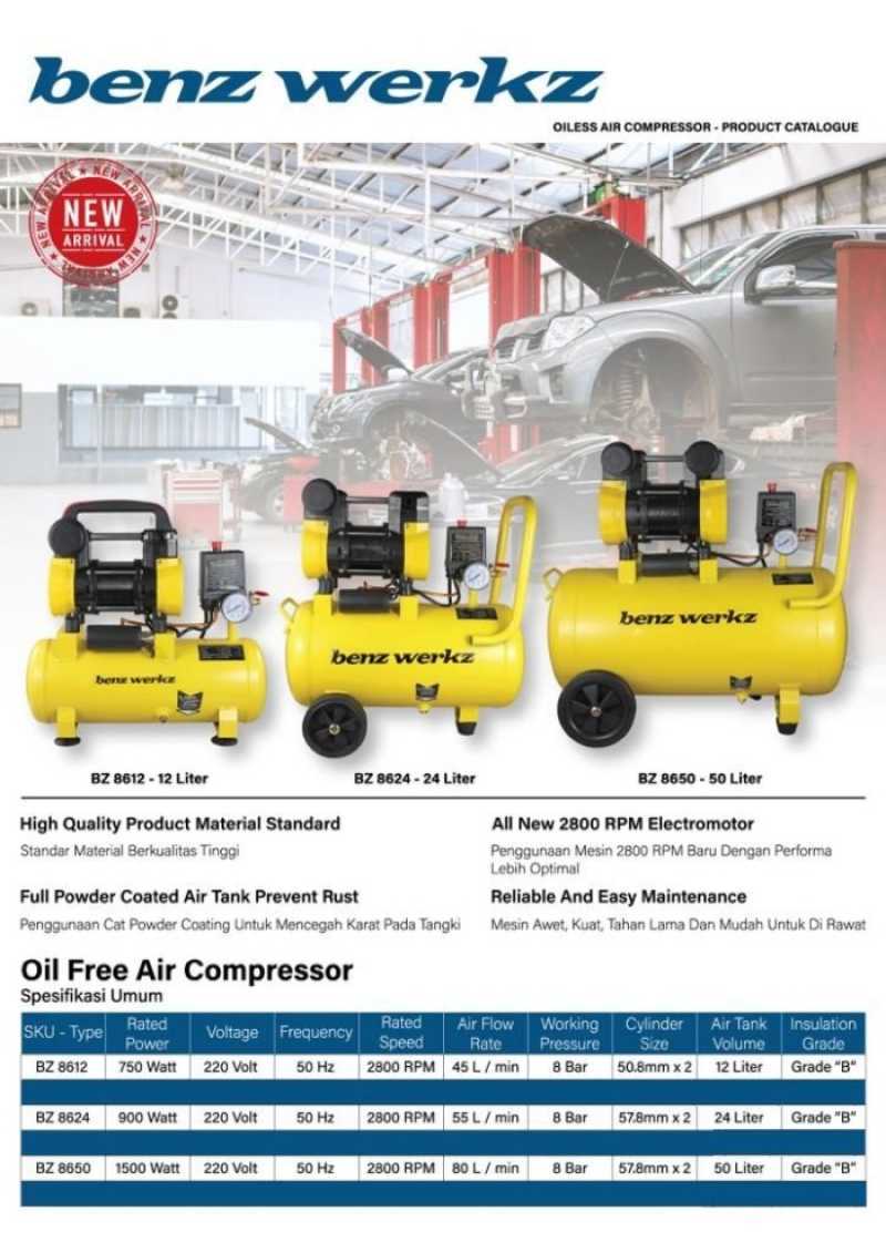 Jual Benz Kompresor Angin Oilless 12liter / Compressor Oilless 750watt ...