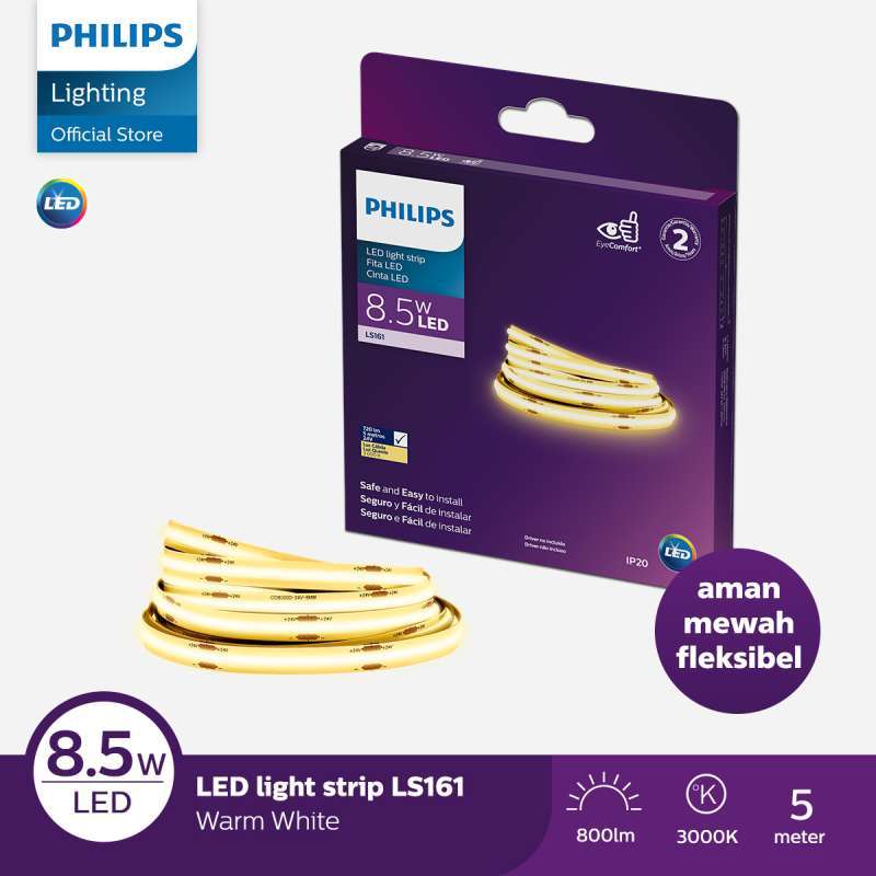 Jual Lampu Philips Led Strip Ls161 Cob 8.5w 3000k 5m 24v Kuning Di ...