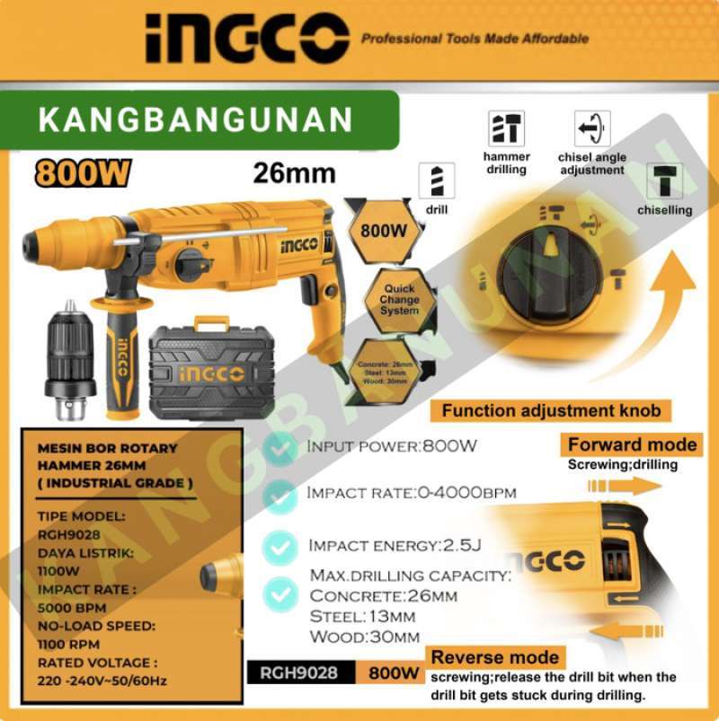 Promo Promo- Rotary Hammer Drill (800 W, 2.5j) Ingco Rgh9028 Bor Bobok ...
