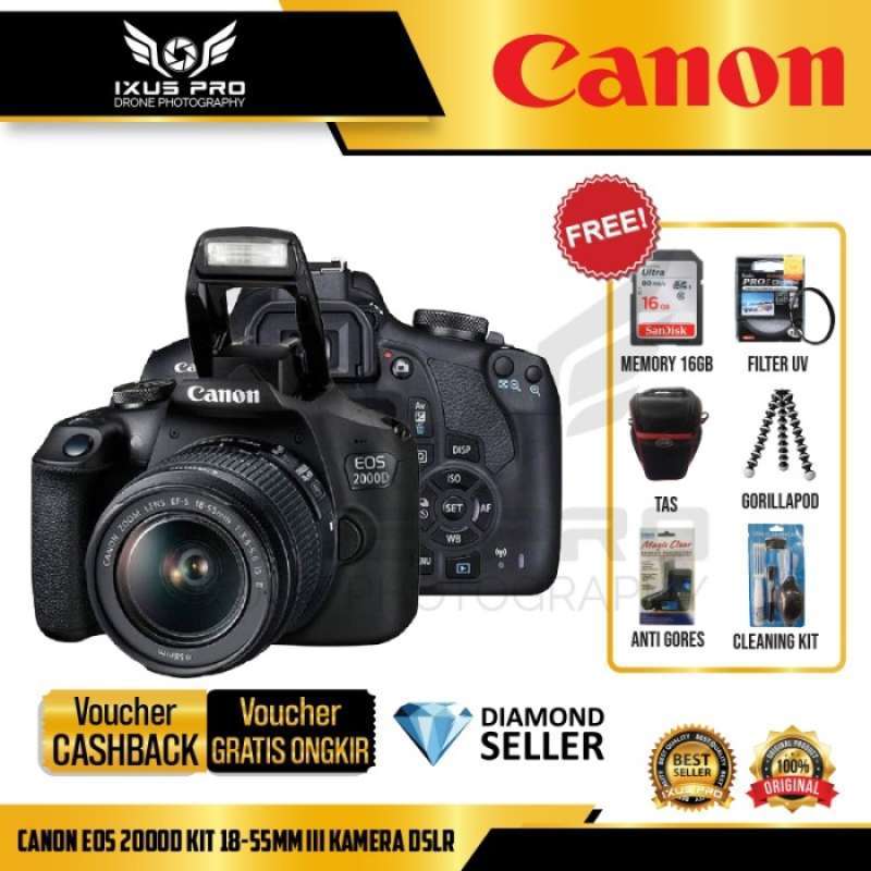 Promo Canon Eos 2000d Kit 18-55mm Iii Paket 16gb Kamera Dslr Diskon 23% Di Seller Ryoma Store ...