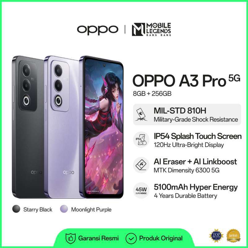 Jual Flash Sale - Oppo A3 Pro 5g 8gb/256gb [military-grade Shock Resistance, 120hz Display, Mtk ...