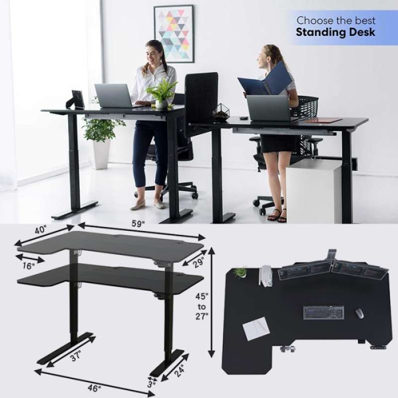 Promo 150cm L-shape Electric Height Adjustable Table Standing Desk ...