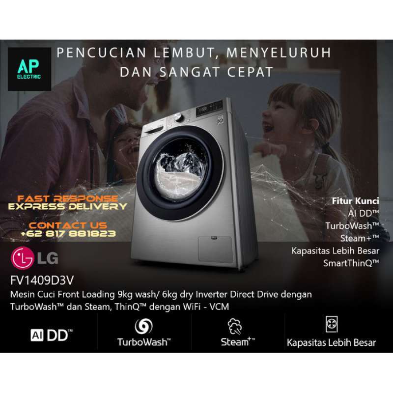 Promo Lg Fv1409d3v Mesin Cuci Front Loading 9kg Dryer Inverter Ai Dd Fv1409 Diskon 23% Di Seller ...