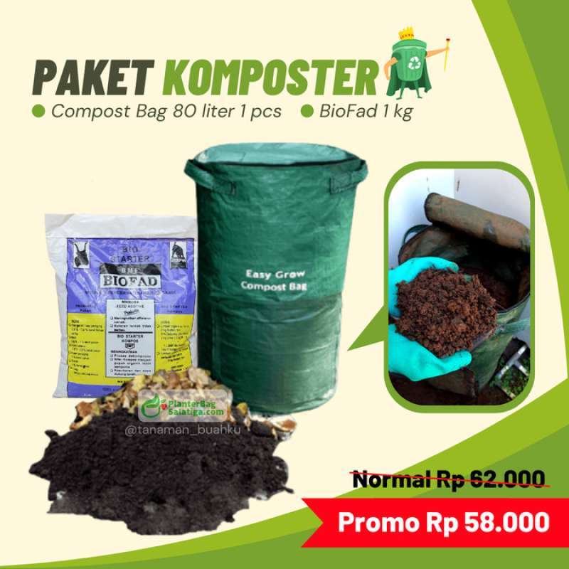 Jual Paket Compost Bag 80 L& Biofad 1kg Komposter Tas Kantong Sampah ...