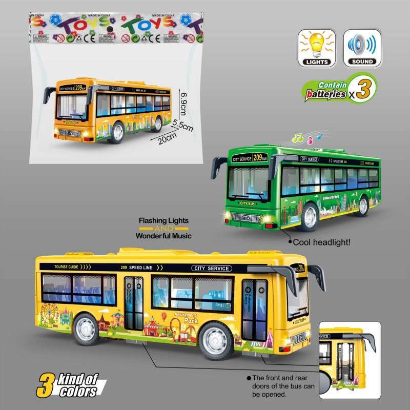 Promo 【duffy Toys】bus Ganda/lampu Pintu Terbuka Musik Bus Umum Model ...