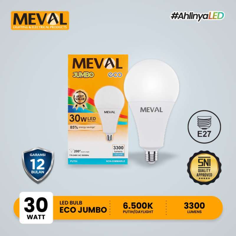 Promo Meval Lampu Led Jumbo 30 Watt Bulb Eco Bohlam 30w Cahaya Putih ...